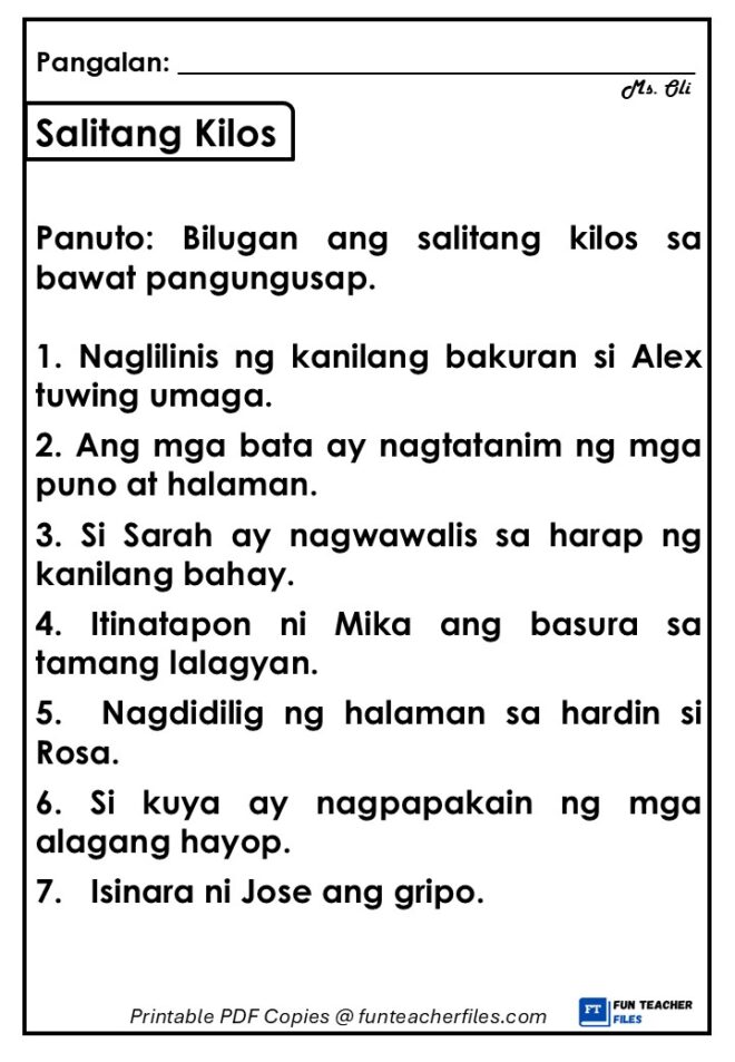 Salitang Kilos Worksheet 2 - Fun Teacher Files