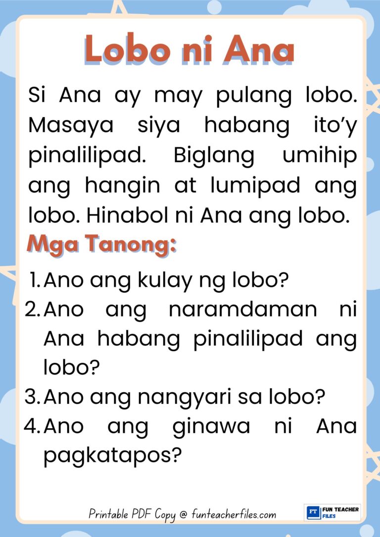 Filipino Reading Materials with Comprehension Questions Set 11 - Fun ...