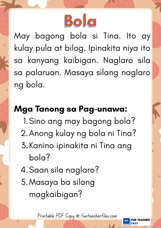 Filipino Reading Materials with Comprehension Questions Set 12 - Fun ...