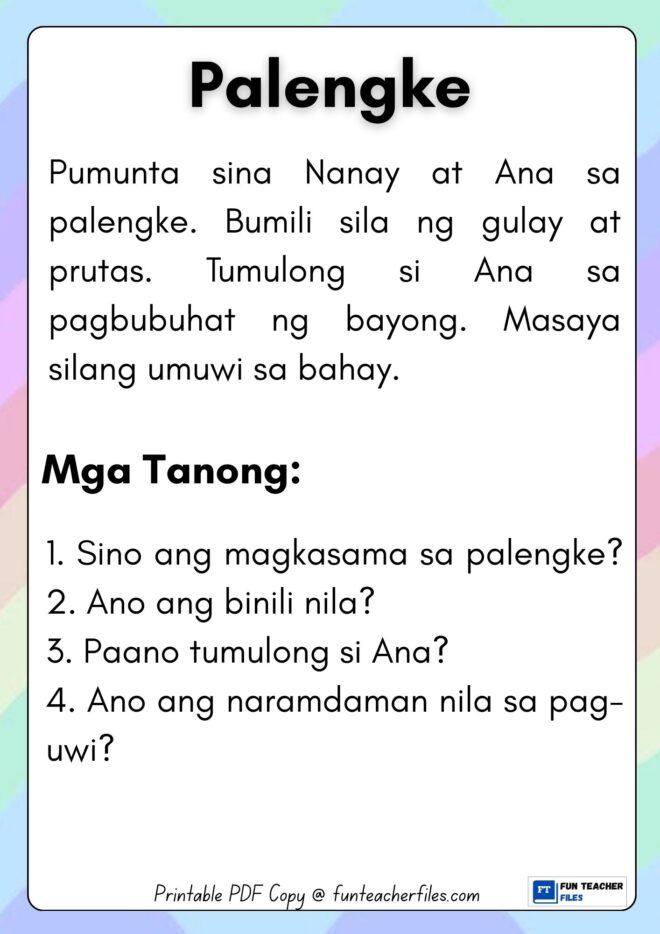 Filipino Reading Materials with Comprehension Questions Set 10 - Fun ...