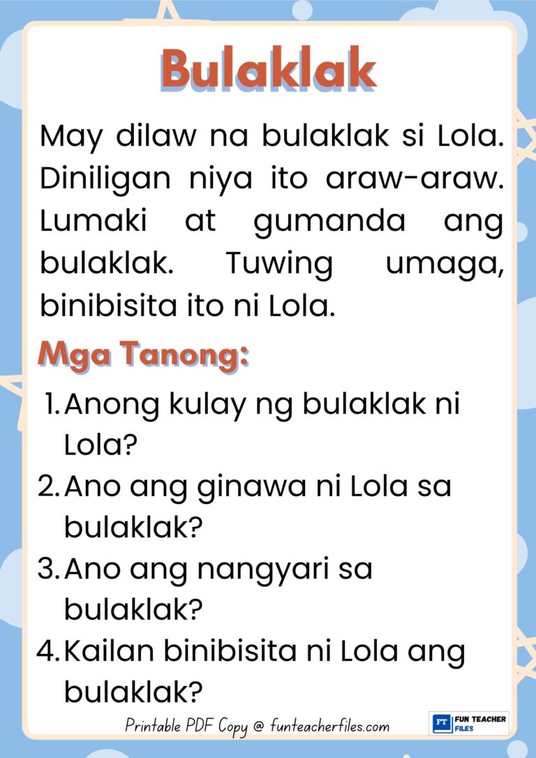 Filipino Reading Materials with Comprehension Questions Set 11 - Fun ...