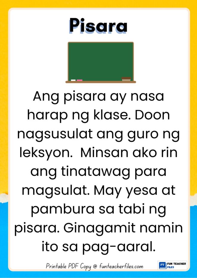 Filipino Reading Passages Set 16 – Things in School - Fun Teacher Files