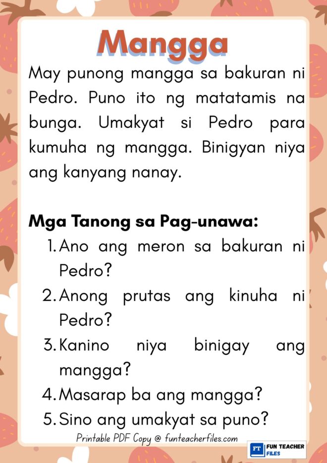 Filipino Reading Materials with Comprehension Questions Set 12 - Fun ...