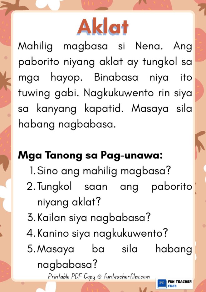 Filipino Reading Materials with Comprehension Questions Set 12 - Fun ...