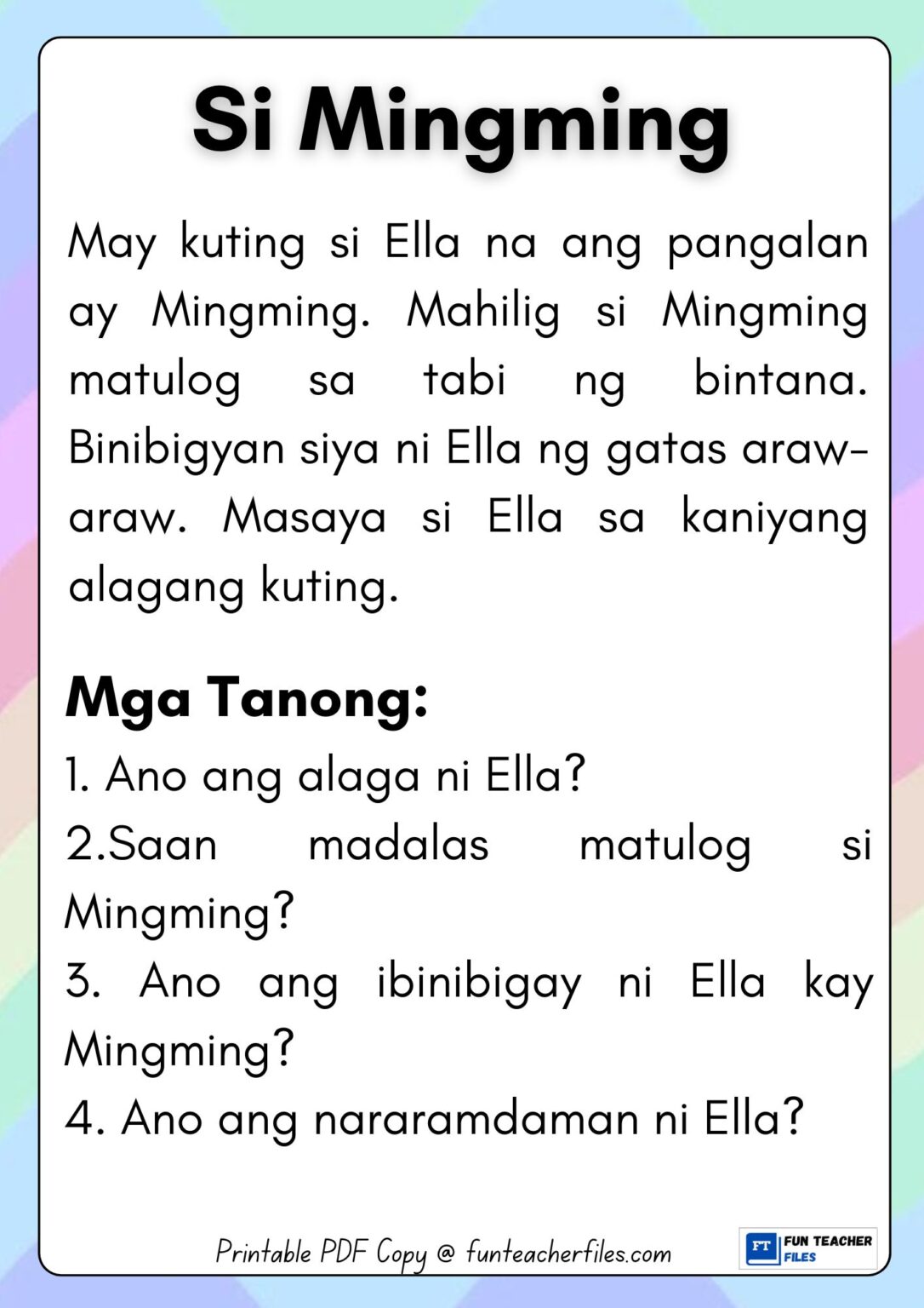 Filipino Reading Materials with Comprehension Questions Set 10 - Fun ...