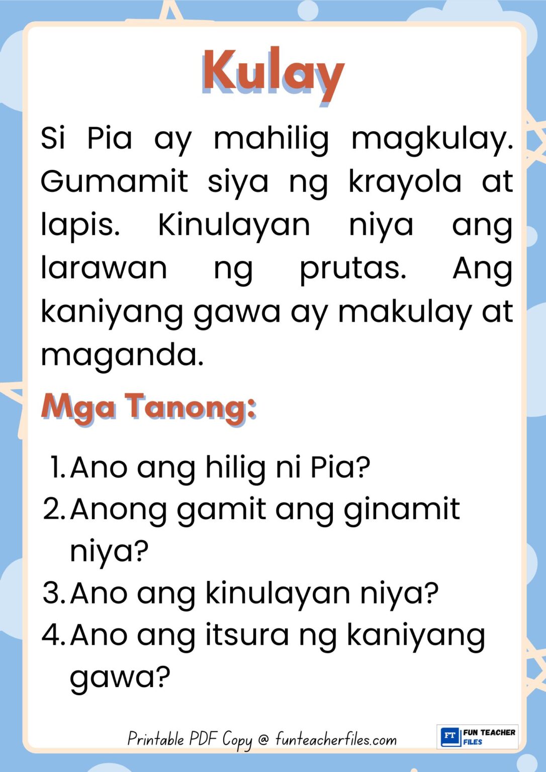Filipino Reading Materials with Comprehension Questions Set 11 - Fun ...