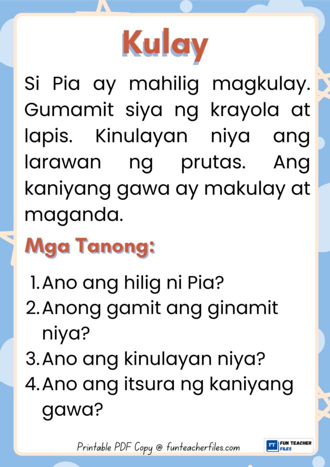 Filipino Reading Materials with Comprehension Questions Set 11 - Fun ...