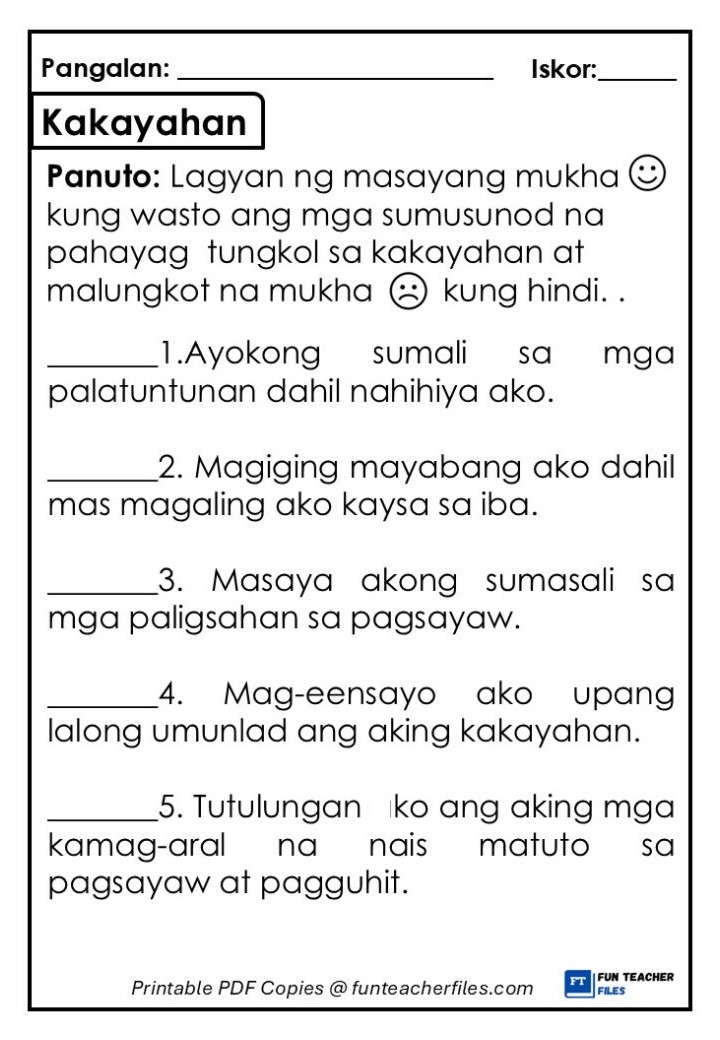 Kakayahan Worksheet 1 - Fun Teacher Files Kakayahan Worksheet 1 - Fun Teacher Files