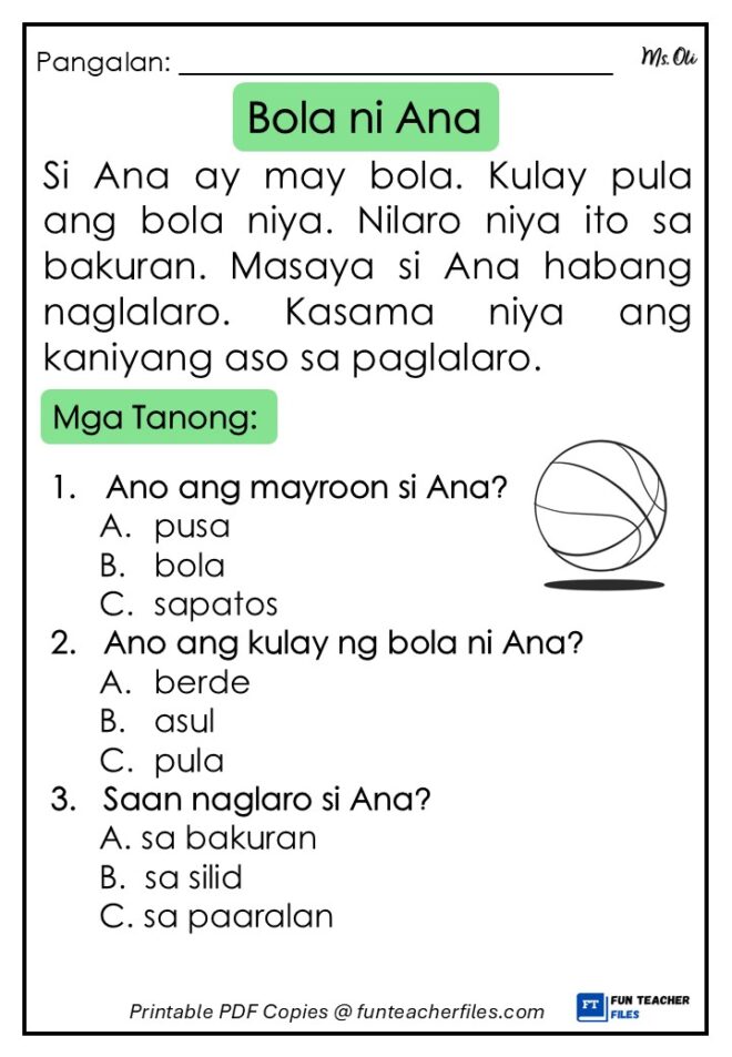 Filipino Reading Materials with Comprehension Questions Set 13 - Fun ...