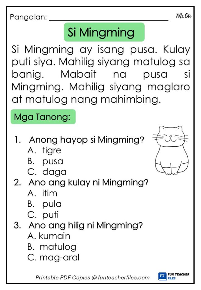 Filipino Reading Materials with Comprehension Questions Set 13 - Fun ...