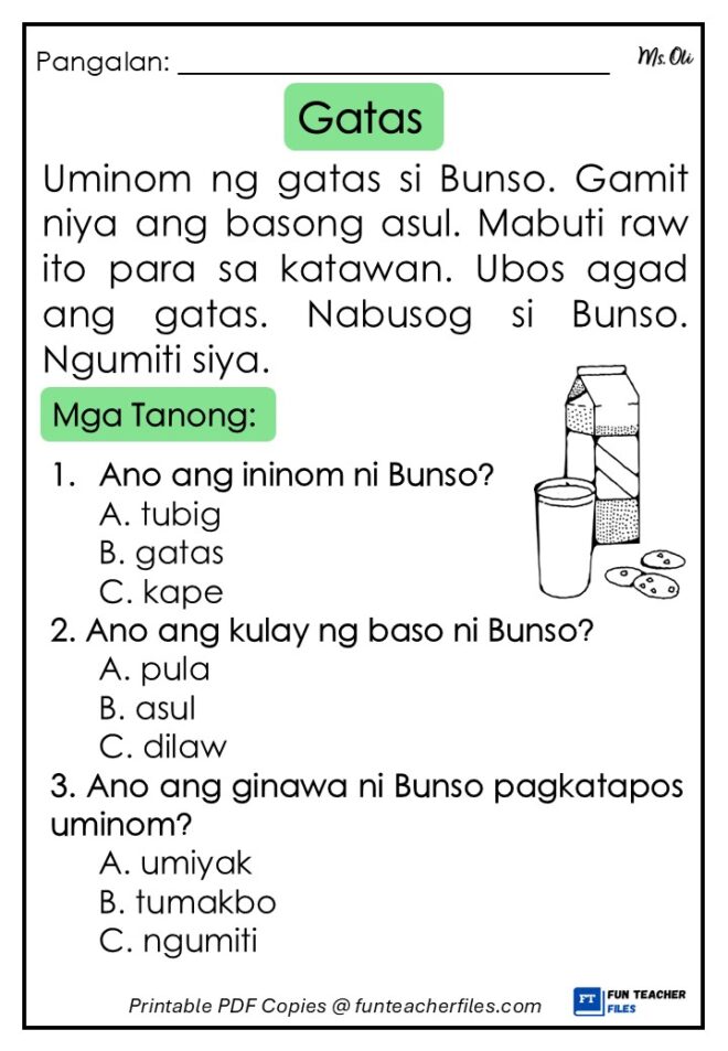 Filipino Reading Materials with Comprehension Questions Set 13 - Fun ...