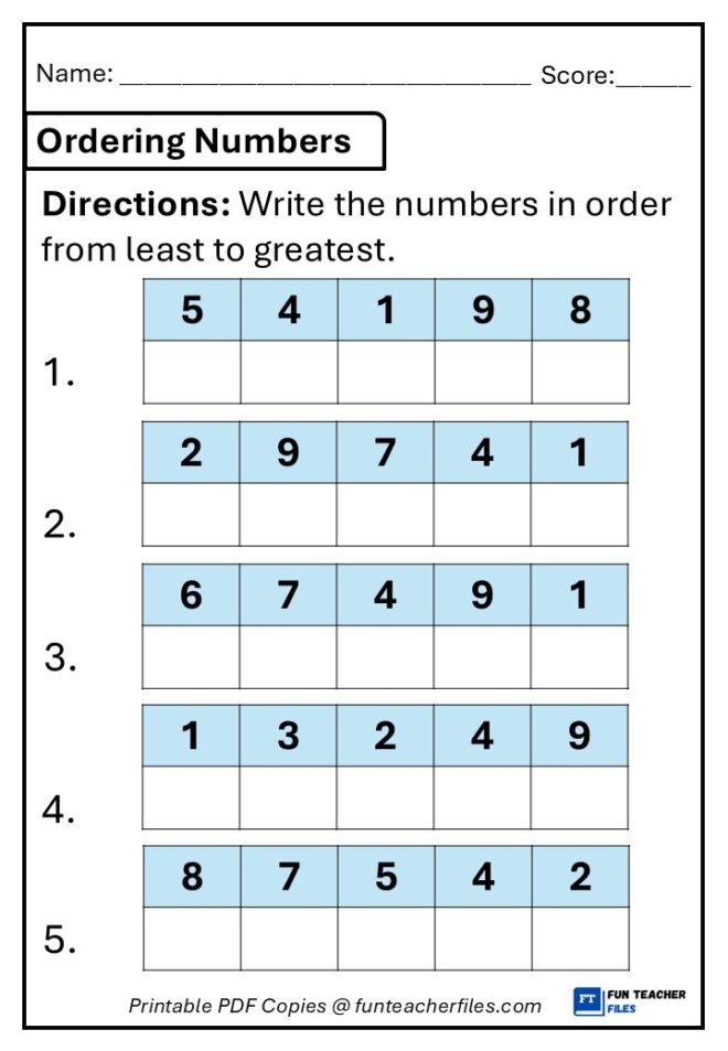 Ordering Numbers 1 to 10 from Least to Greatest Worksheet 1 - Fun ...