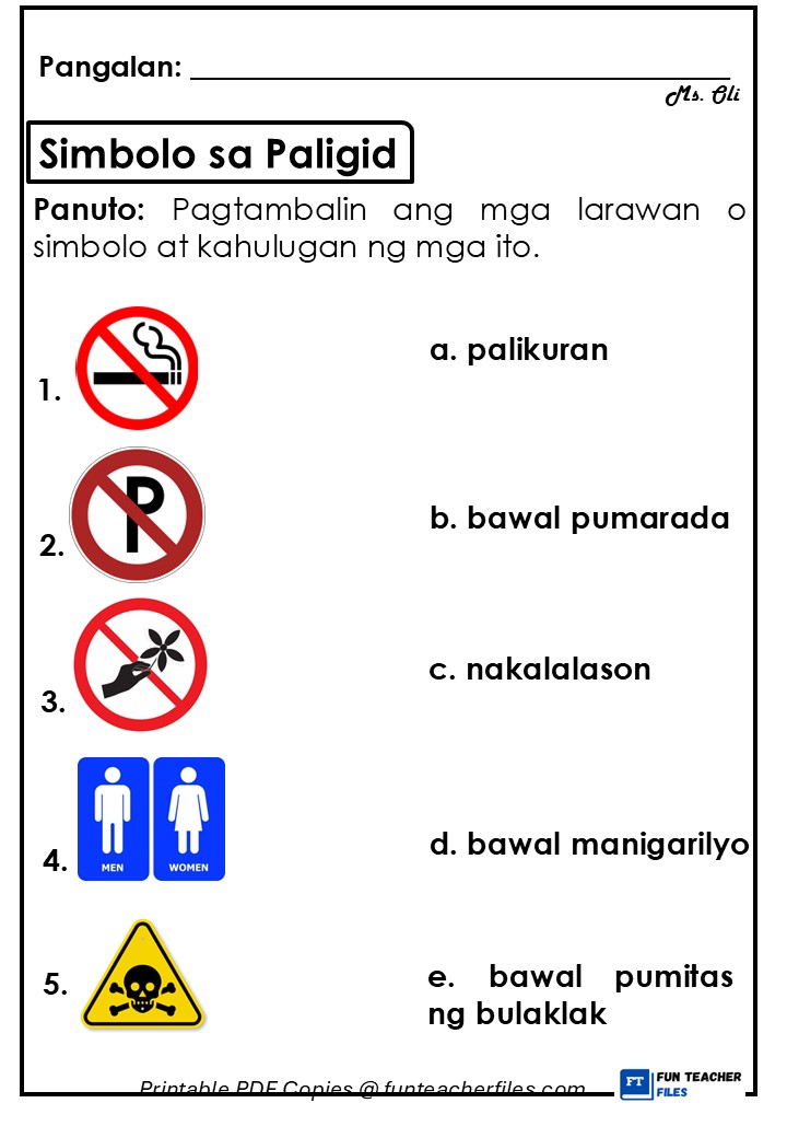 Babala at Simbolo sa Paligid Worksheet 1 - Fun Teacher Files