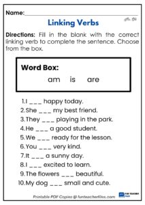 Linking Verbs Worksheet 1 - Fun Teacher Files