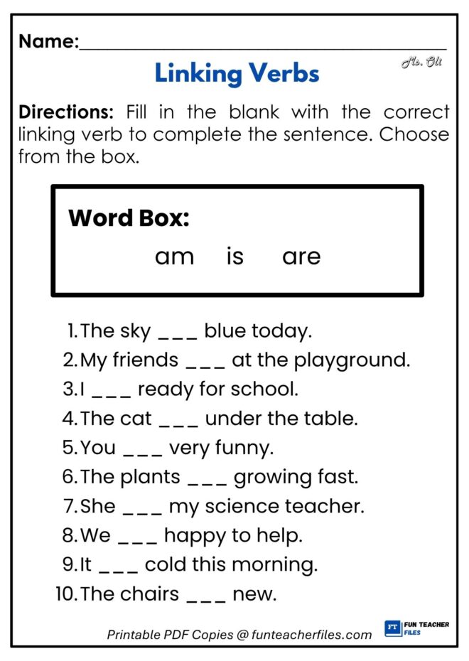Linking Verbs Worksheet 2 - Fun Teacher Files