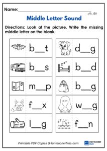 Middle Letter Sound Worksheet 1 - Fun Teacher Files