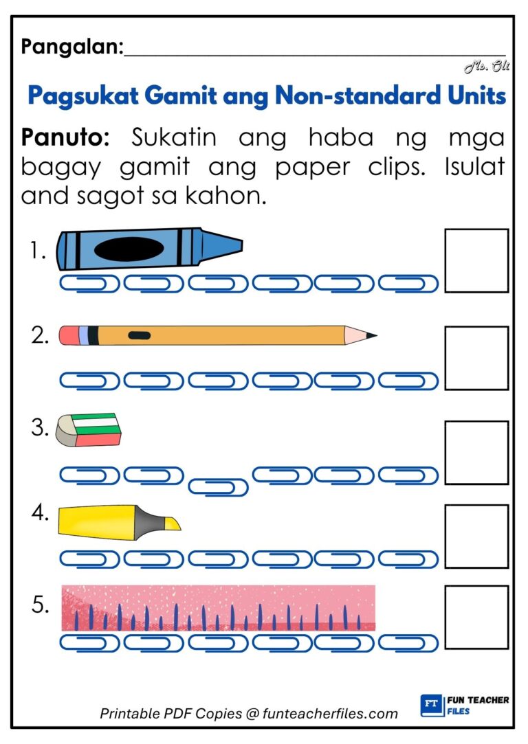 Non-standard Units Worksheet 1 - Fun Teacher Files