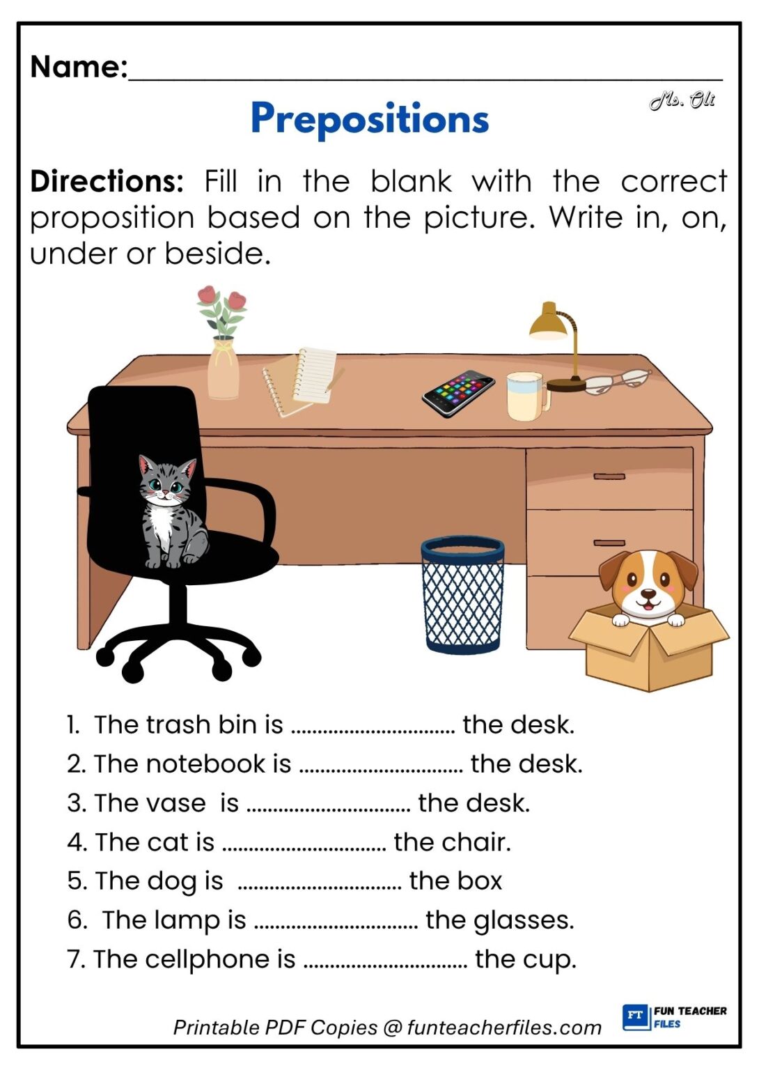 Preposition Worksheet 1 - Fun Teacher Files