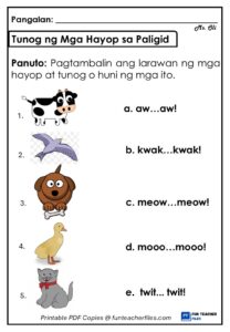Tunog ng Mga Hayop Worksheet 1 - Fun Teacher Files