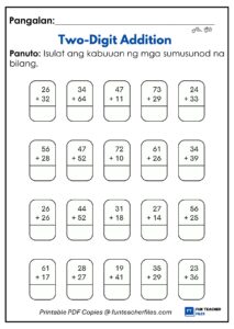 Two Digit Addition Worksheet 1 - Fun Teacher Files