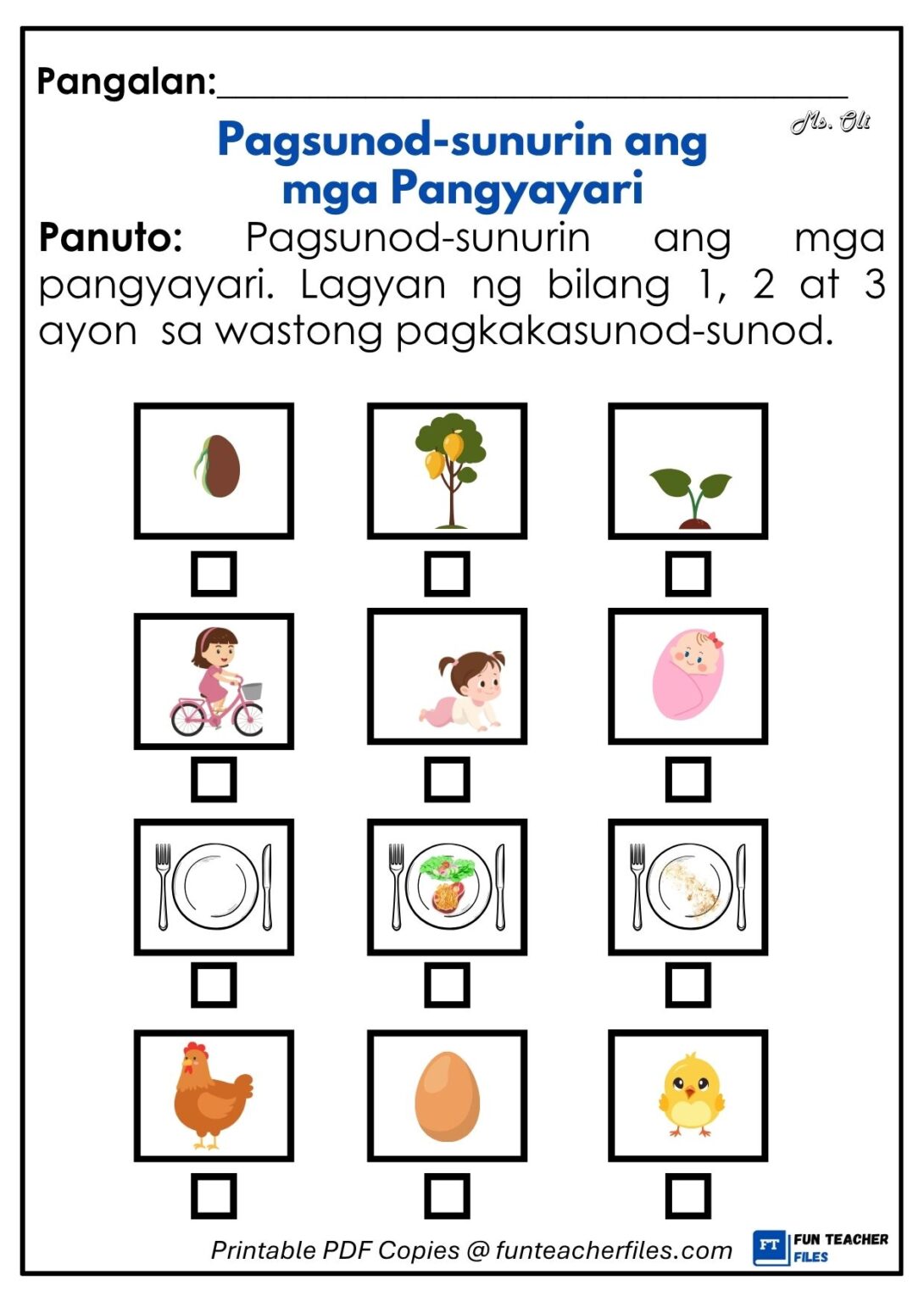 Wastong Pagkakasunod-sunod ng mga Pangyayari Worksheet 1 - Fun Teacher ...