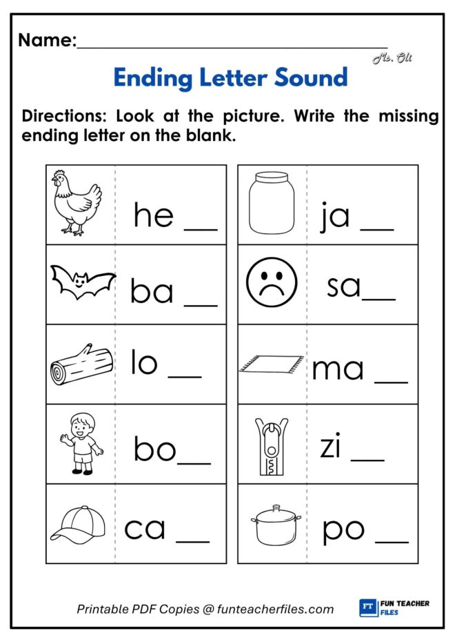 Ending Letter Sound Worksheet 2 - Fun Teacher Files