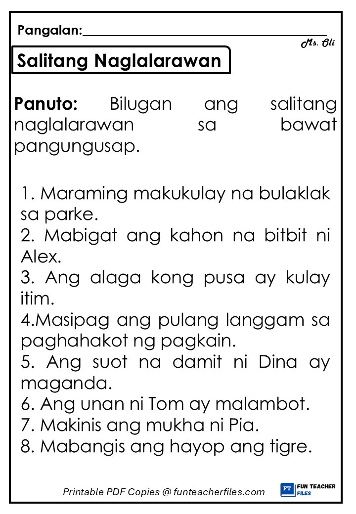 Salitang Naglalarawan Worksheet 7 - Fun Teacher Files