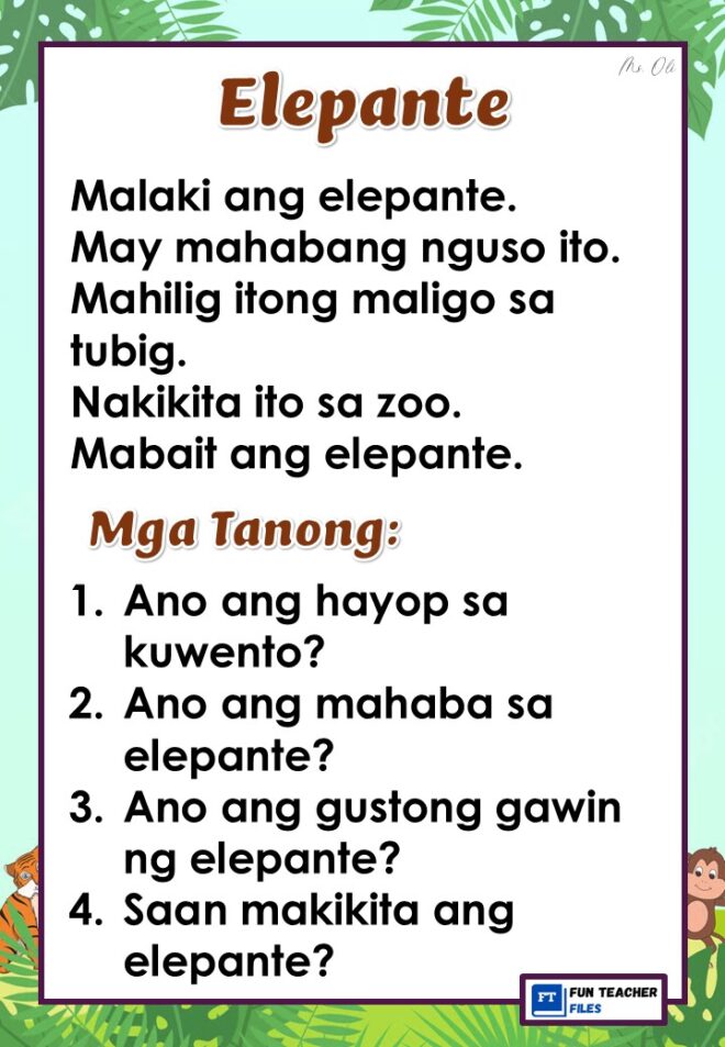 Filipino Reading Materials with Comprehension Questions Set 18 - Fun ...