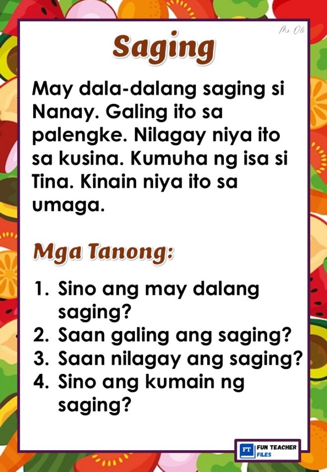 Filipino Reading Materials with Comprehension Questions Set 20 - Fun ...