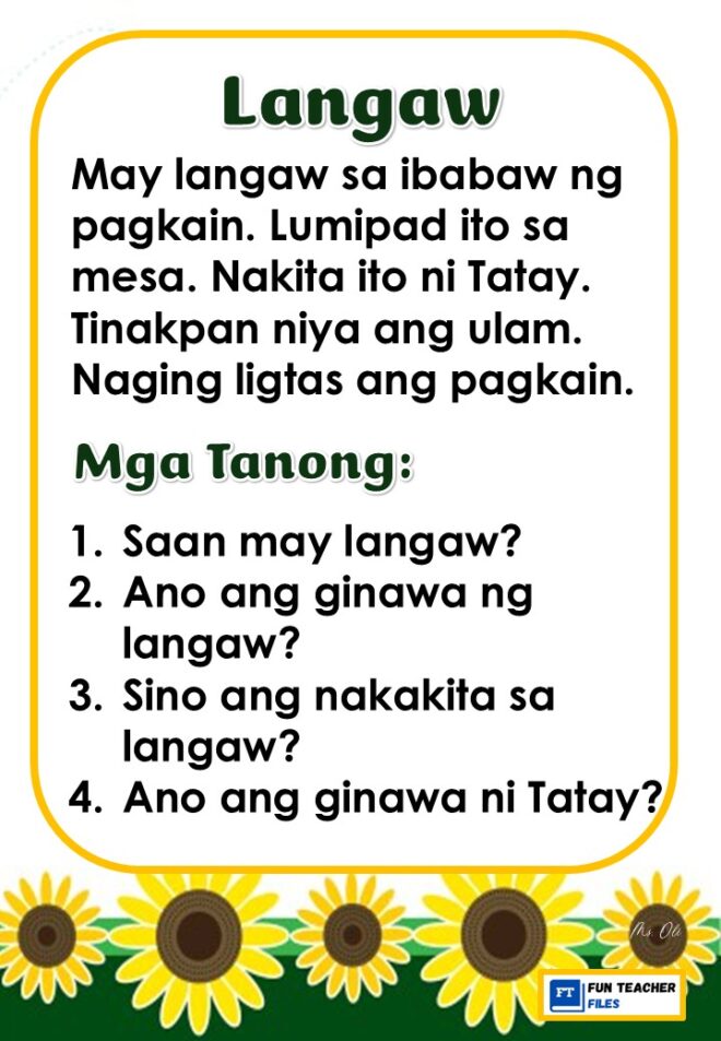 Filipino Reading Materials with Comprehension Questions Set 23 - Fun ...