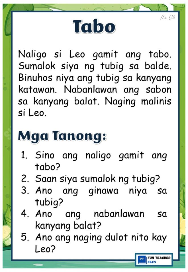 Filipino Reading Materials with Comprehension Questions Set 14 - Fun ...