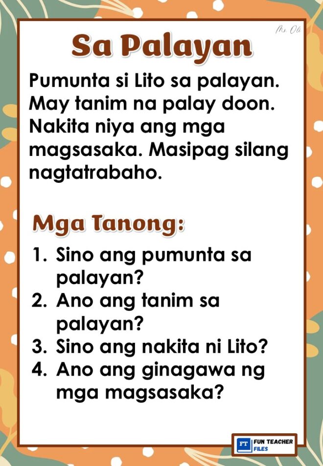 Filipino Reading Materials with Comprehension Questions Set 16 - Fun ...