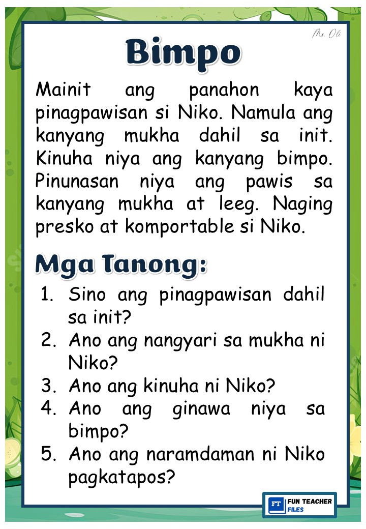 Filipino Reading Materials with Comprehension Questions Set 14 - Fun ...