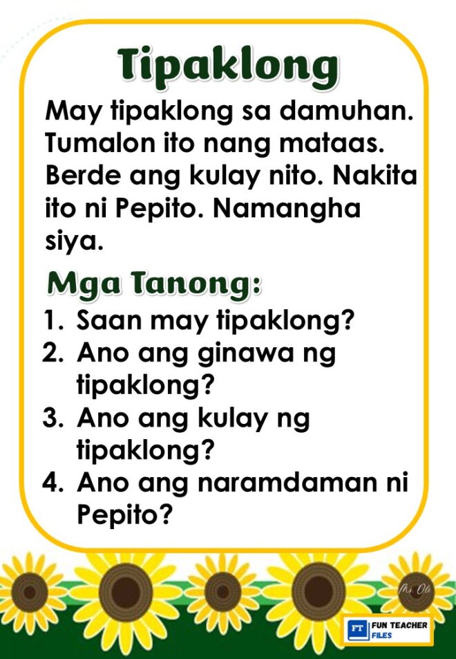Filipino Reading Materials with Comprehension Questions Set 23 - Fun ...