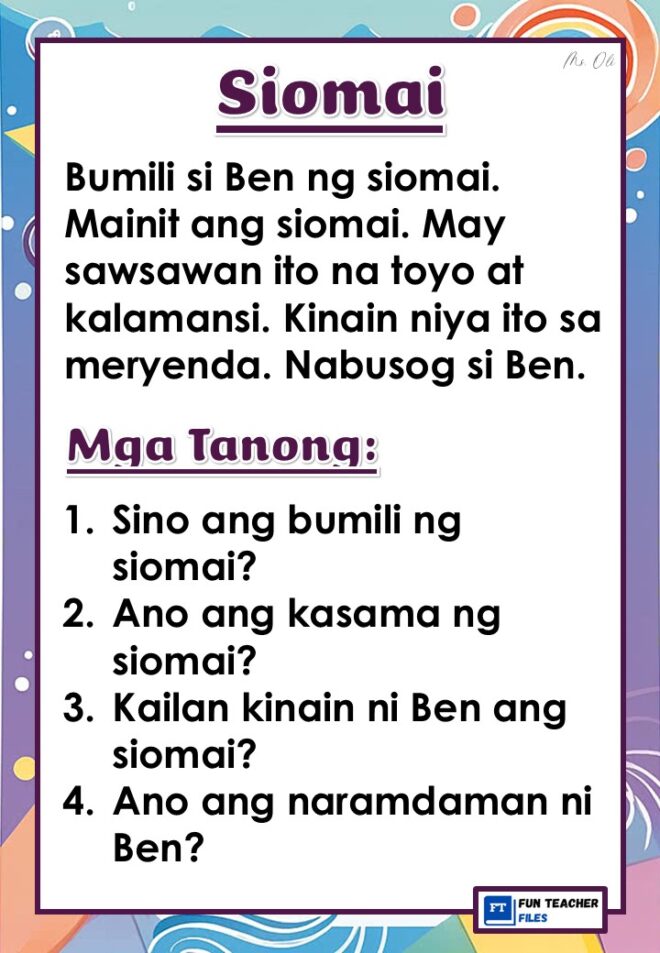 Filipino Reading Materials with Comprehension Questions Set 17 - Fun ...