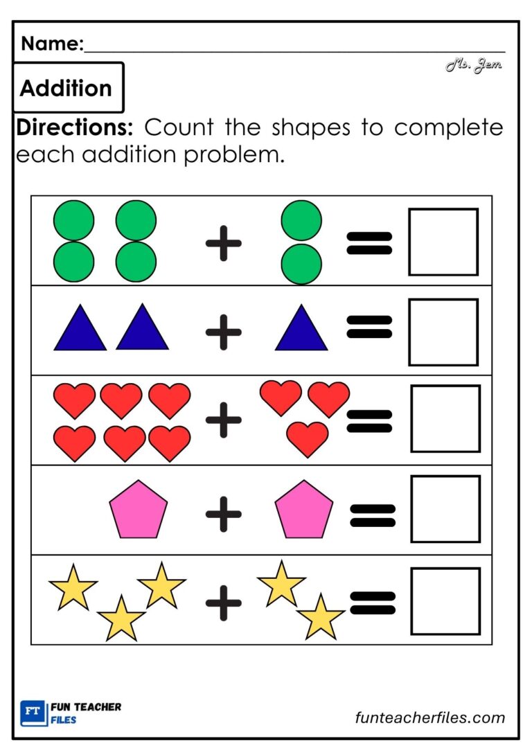 Addition With Pictures Worksheet 1 - Fun Teacher Files