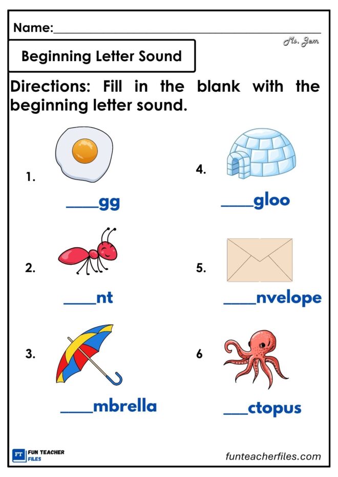 Beginning Letter Sound Worksheet 5 - Fun Teacher Files