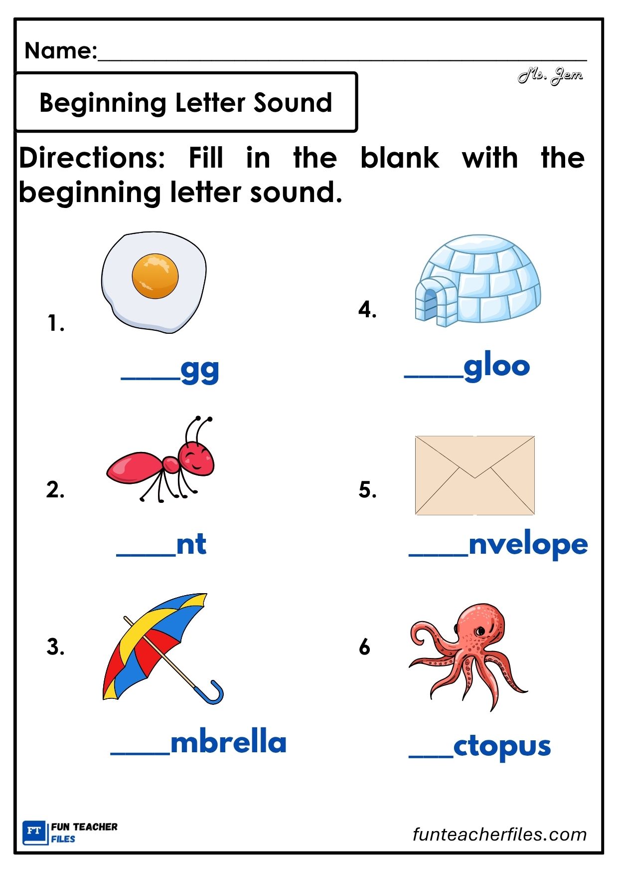 Beginning Letter Sound Worksheet 5 - Fun Teacher Files