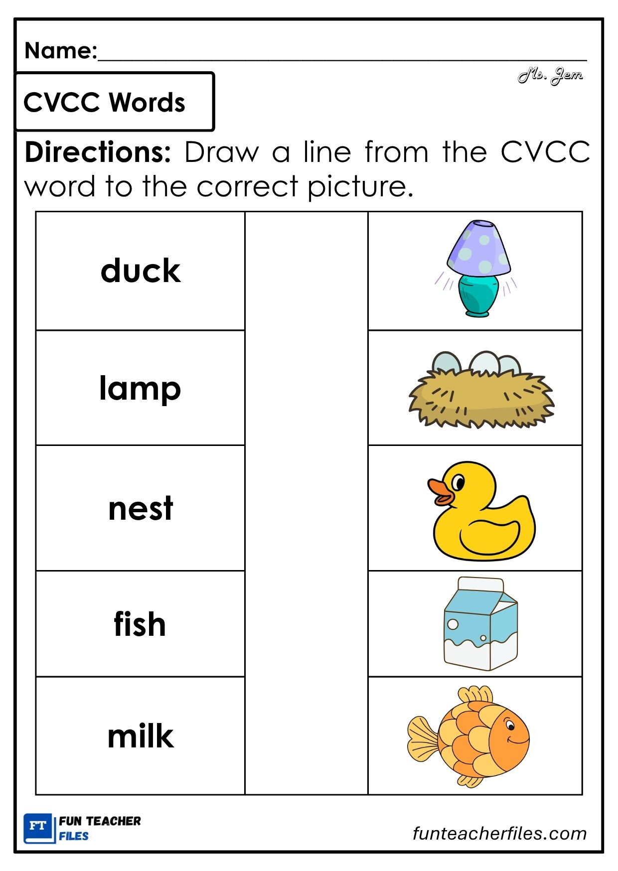 CVCC Worksheet 1 - Fun Teacher Files