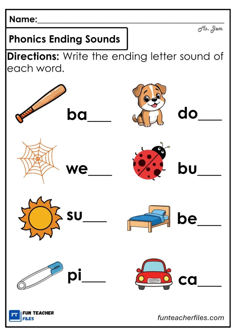 Ending Letter Sound Worksheet 3 - Fun Teacher Files