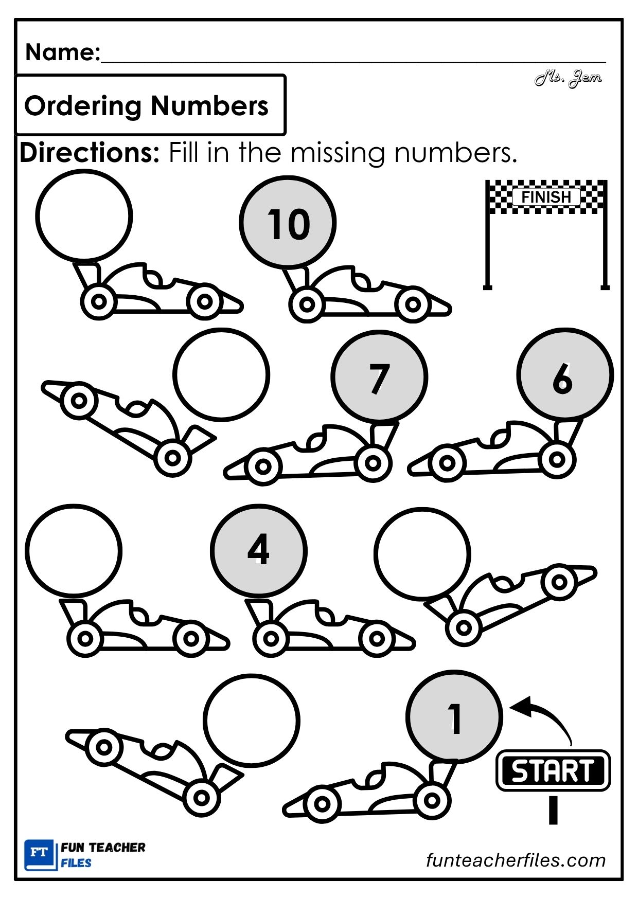 Ordering Numbers Worksheet 3 - Fun Teacher Files