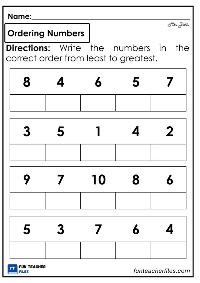 Ordering Numbers from Least to Greatest Worksheet 4 - Fun Teacher Files