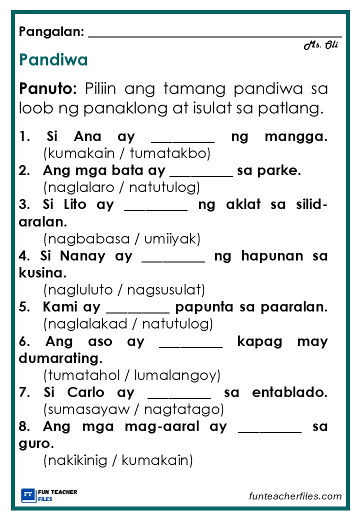 Pandiwa Worksheet 3 - Fun Teacher Files