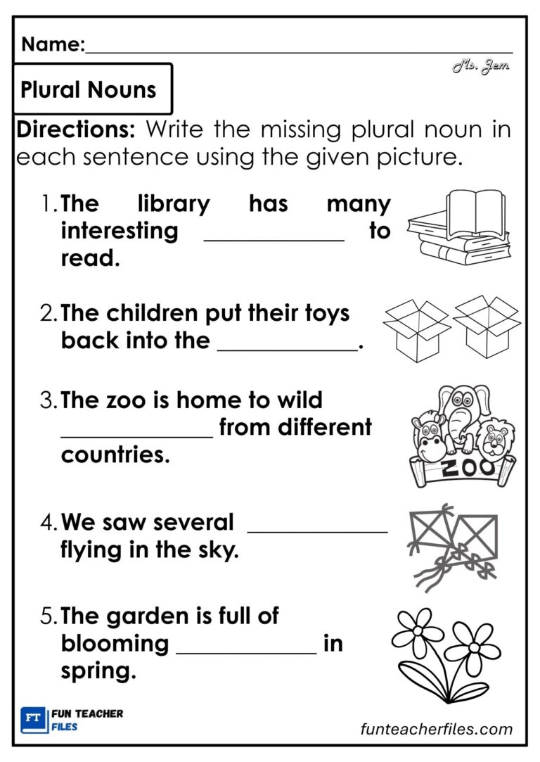 Singular – Plural Worksheet 5 - Fun Teacher Files
