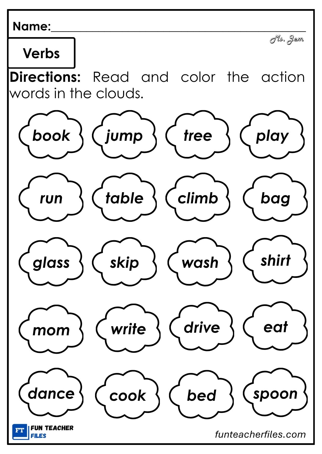 Verbs Worksheet 6 - Fun Teacher Files