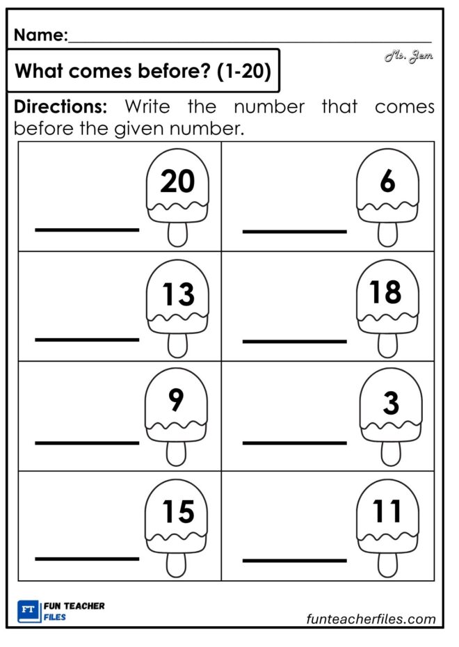 What Comes Before? Worksheet 1 - Fun Teacher Files