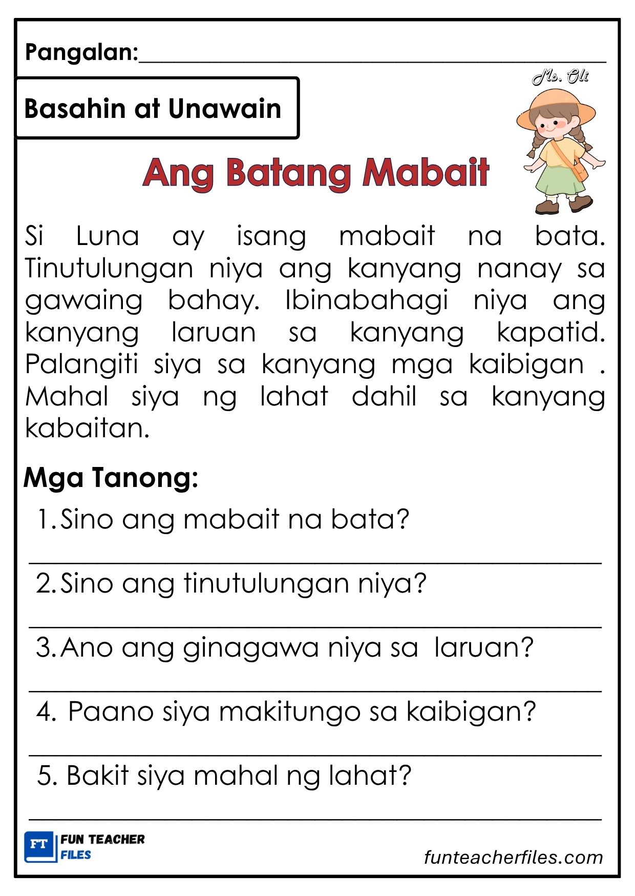 Filipino Reading Materials with Comprehension Questions Set 34 ...