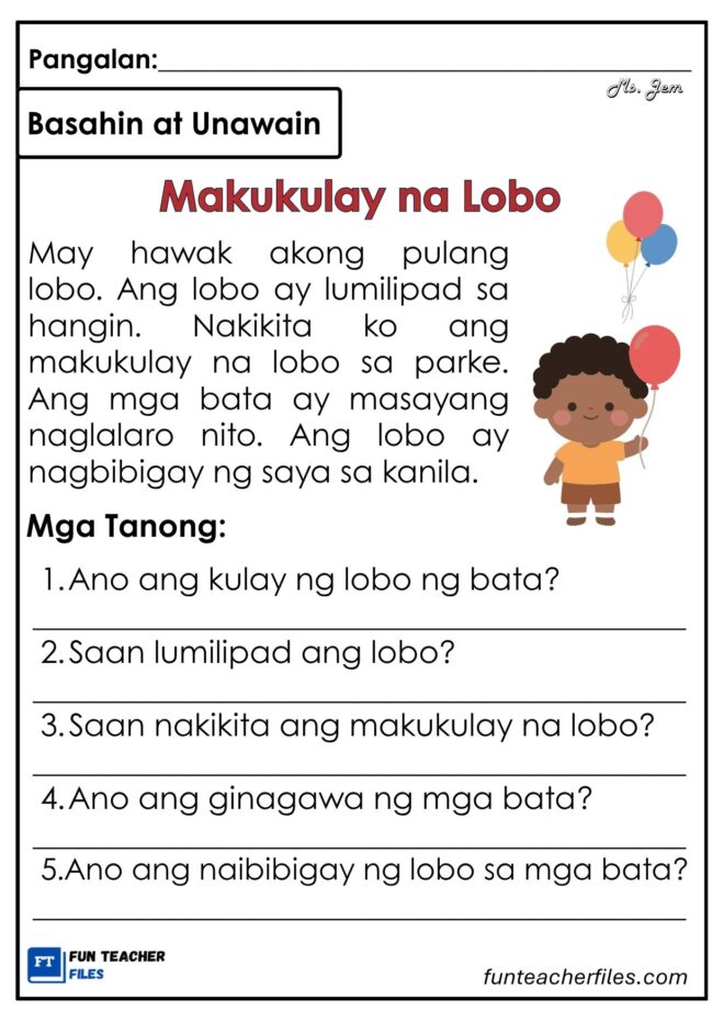 Filipino Reading Materials with Comprehension Questions Set 30 – Toys ...