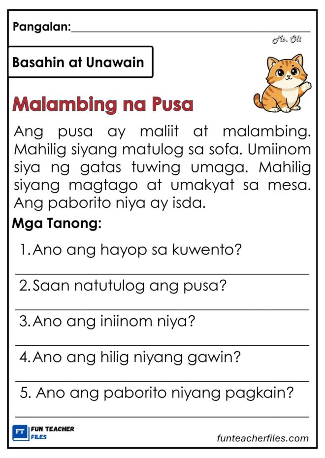 Filipino Reading Materials with Comprehension Questions Set 28 ...