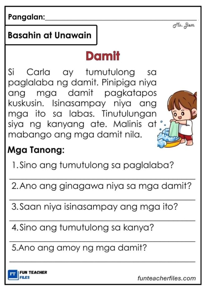 Filipino Reading Materials with Comprehension Questions Set 31 ...